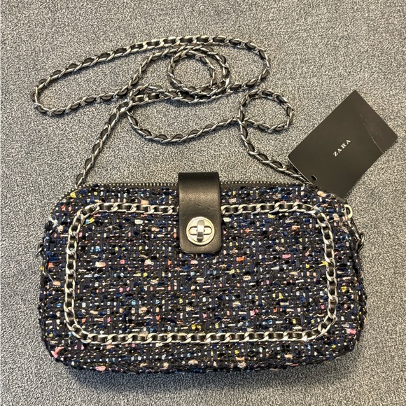 Zara | Bags | Zara Navy Tweed Crossbody Camera Bag Purse | Poshmark